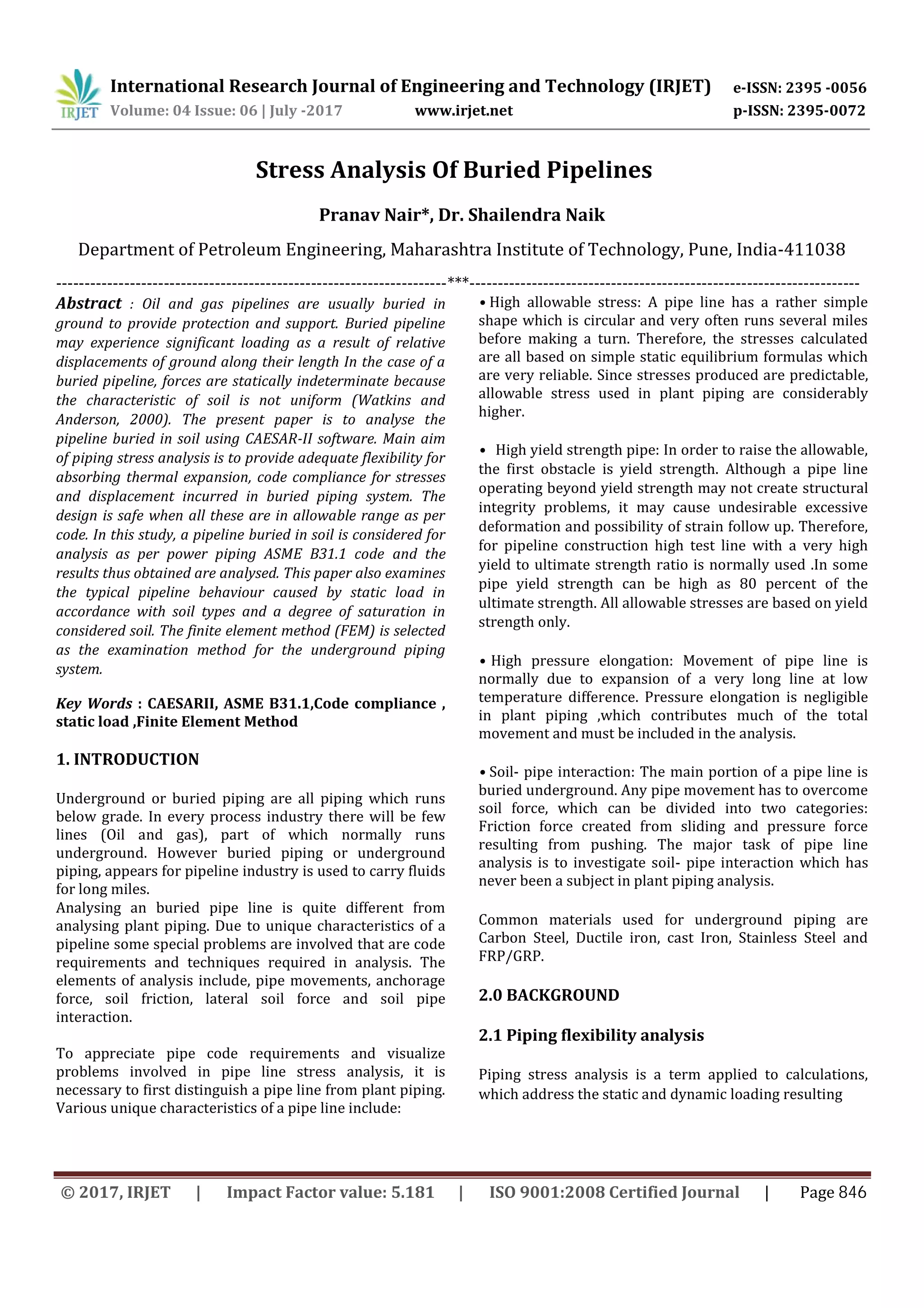 Stress Analysis of Buried Pipelines | PDF