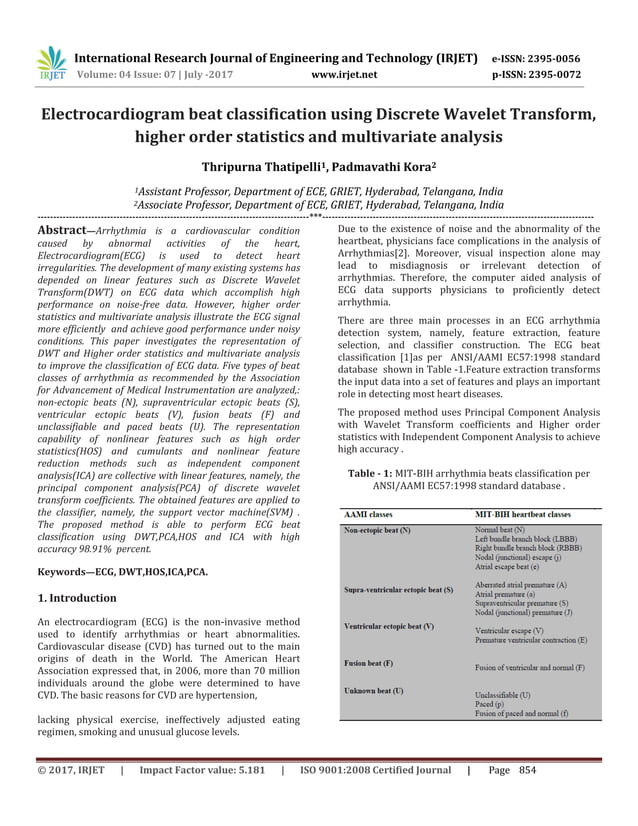 Electrocardiogram Beat Classification Using Discrete Wavelet Transform Higher Order Statistics