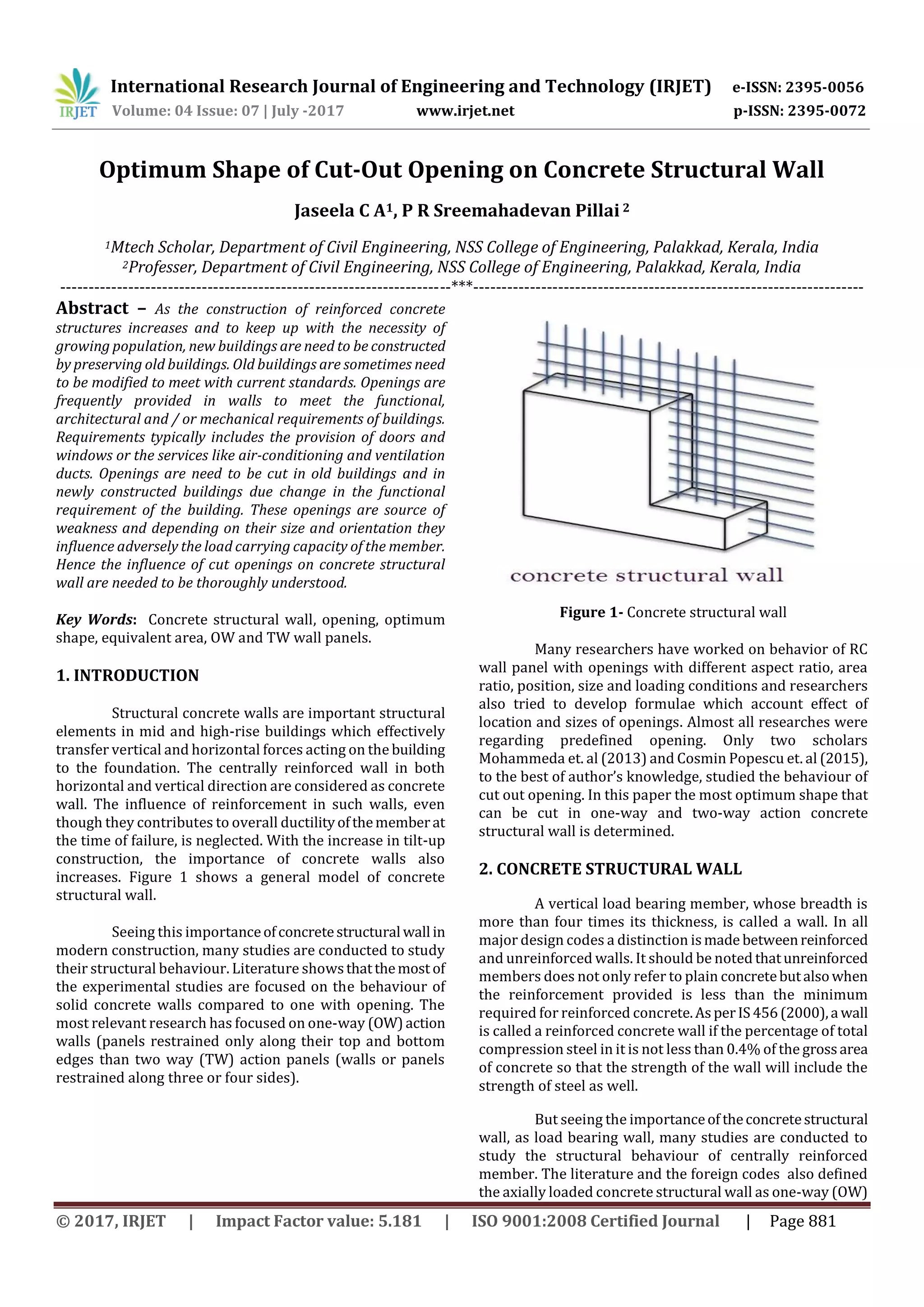 Optimum Shape of Cut-Out Opening on Concrete Structural Wall | PDF