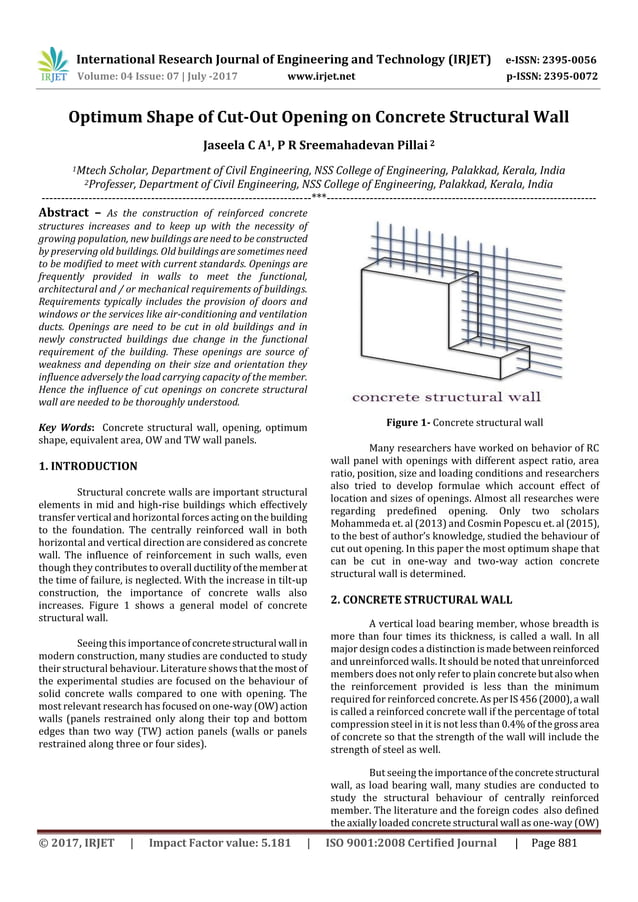 Optimum Shape of Cut-Out Opening on Concrete Structural Wall | PDF