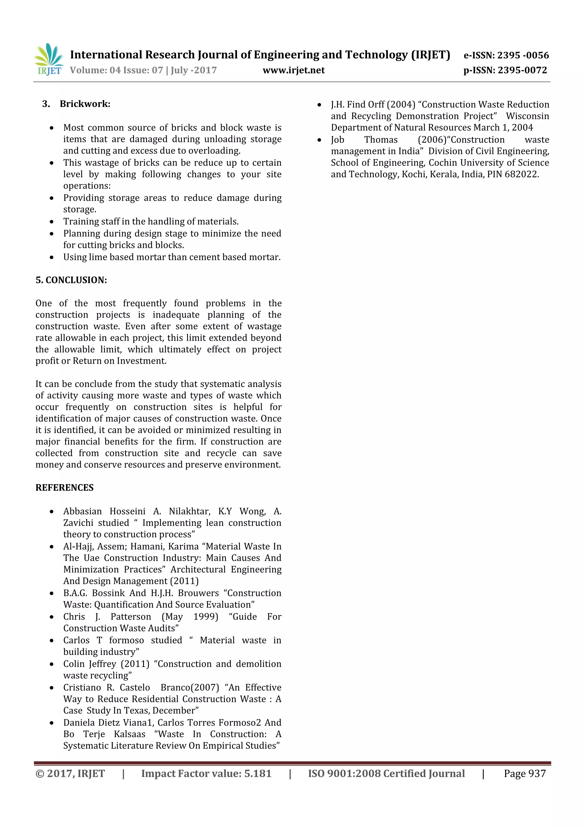 Construction Waste Minimization | PDF