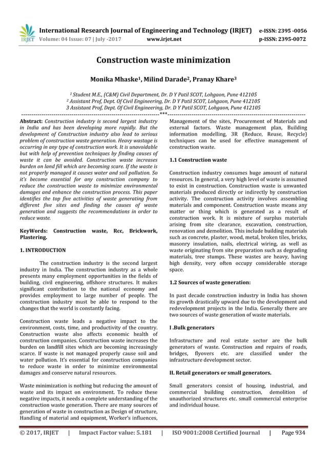 Construction Waste Minimization | PDF