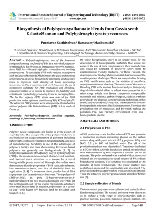Biosynthesis of Polyhydroxyalkanoate blends from Cassia Seed: GalactoMannan and ...