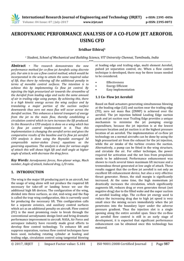 Aerodynamic Performance Analysis of a Co-Flow Jet Aerofoil using CFD | PDF