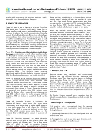 Classification Methods for Spam Detection in Online Social Network | PDF