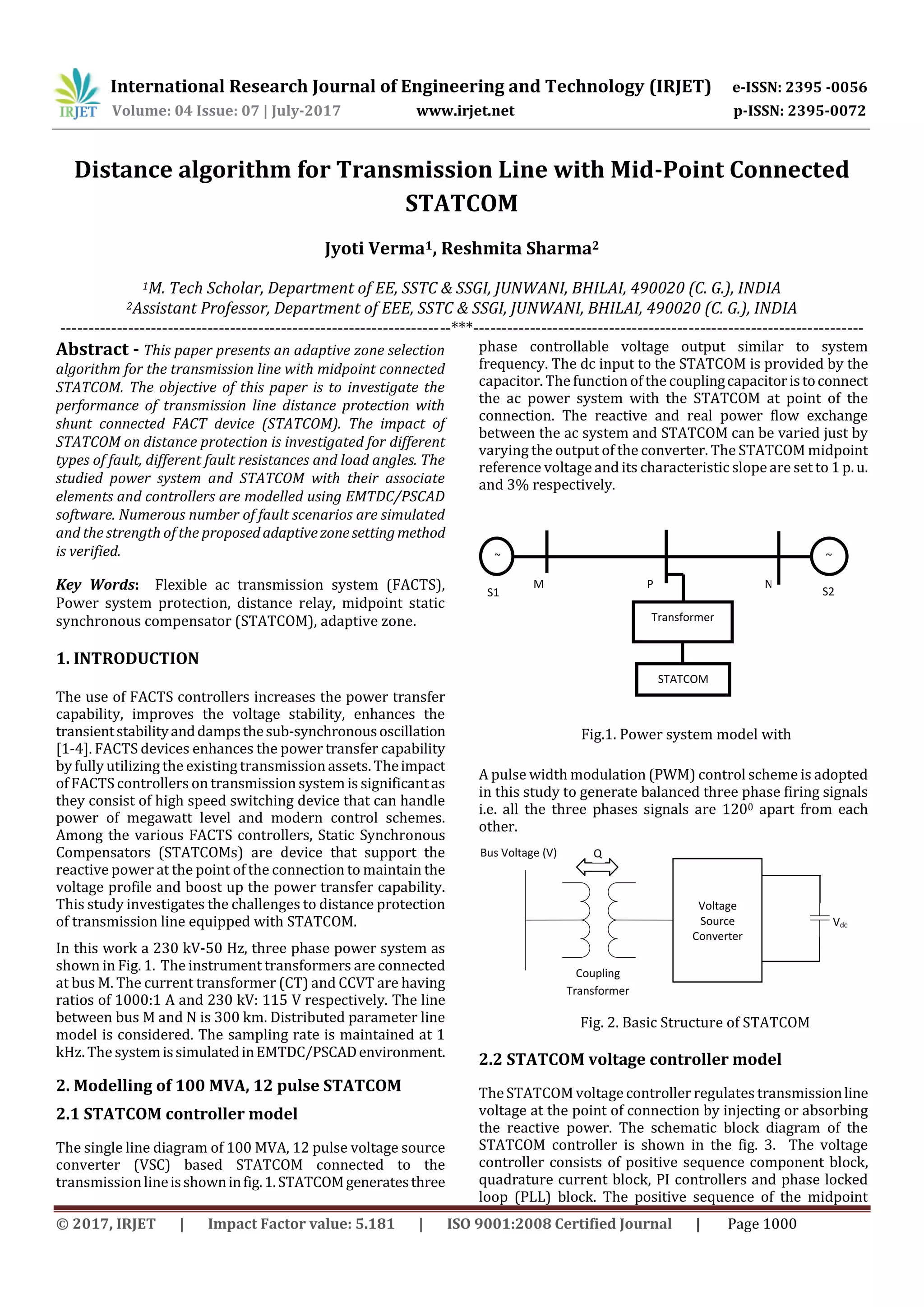 Distance Algorithm for Transmission Line with Mid-Point Connected STATCOM | PDF
