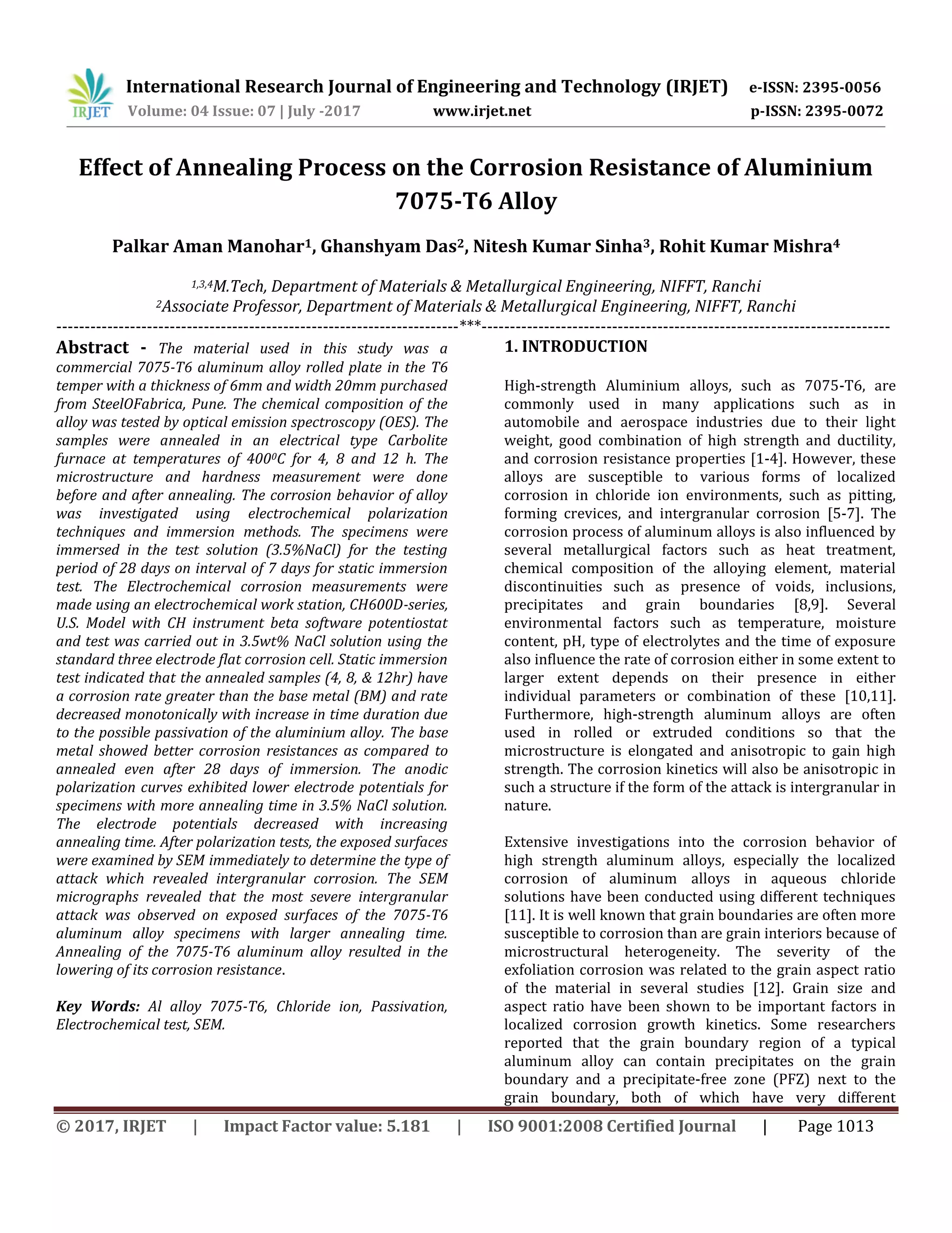Effect of Annealing Process on the Corrosion Resistance of Aluminium ...