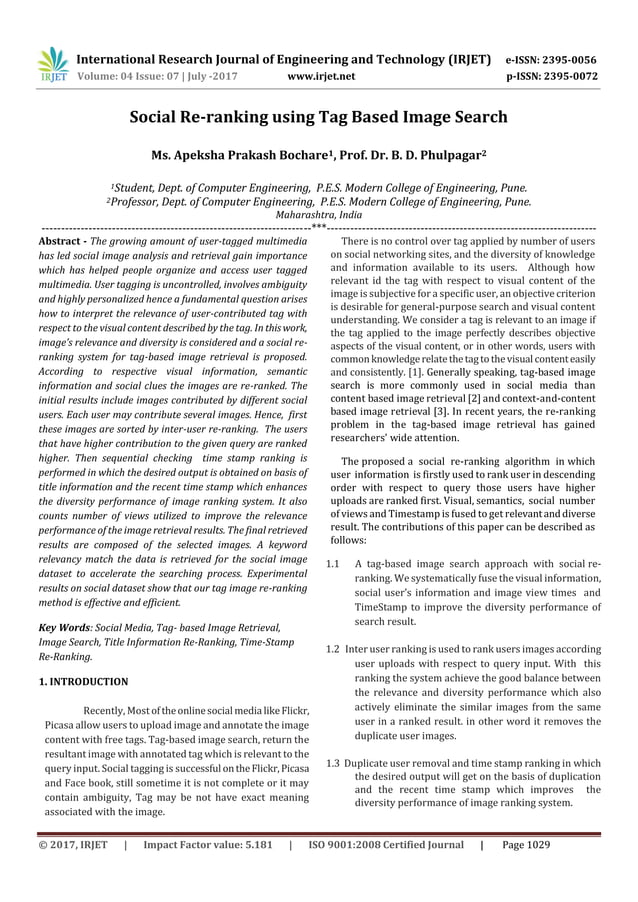 Social Re-Ranking using Tag Based Image Search | PDF