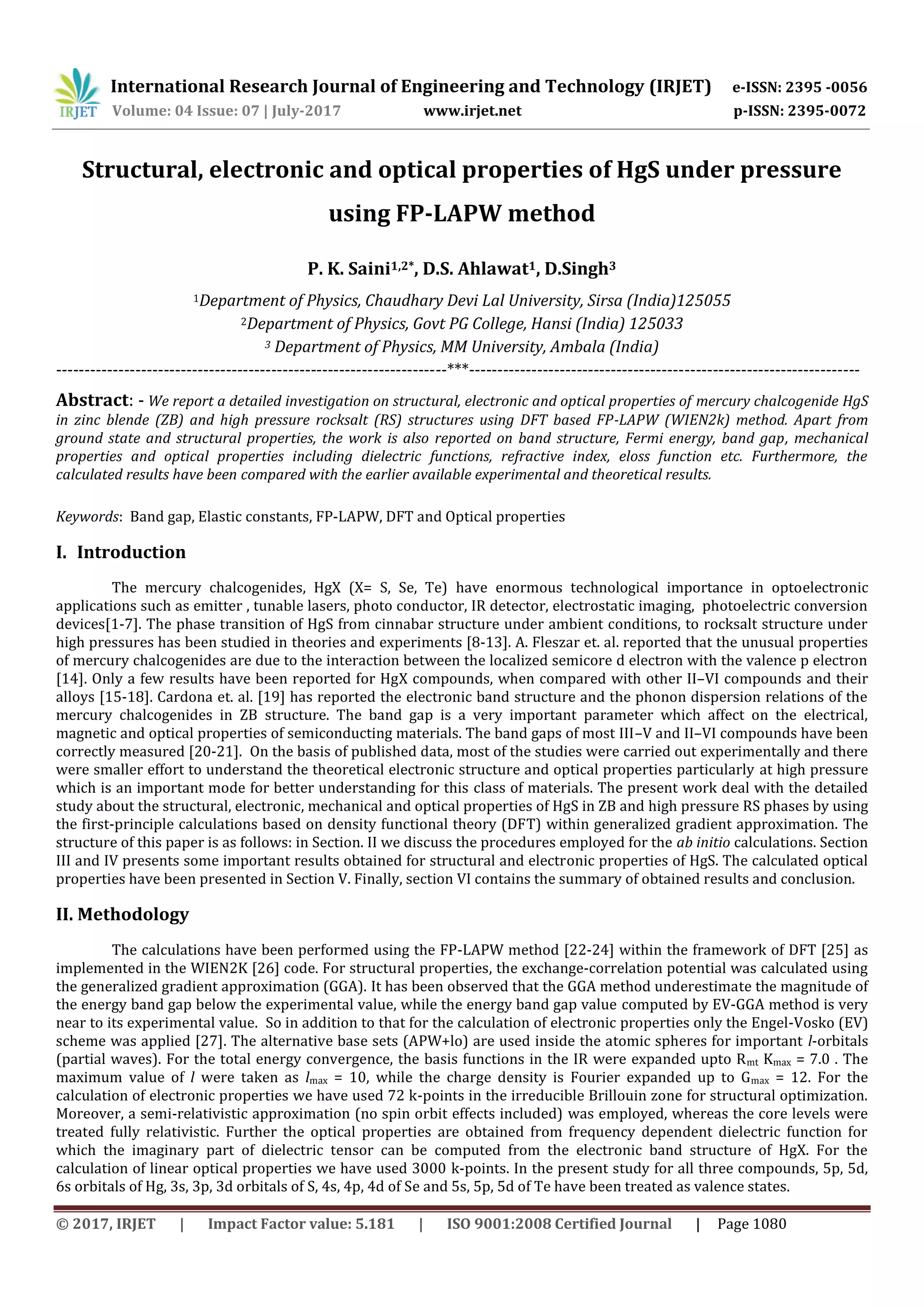 Structural, electronic and optical properties of HGS under pressure using FP-LAPW method | PDF