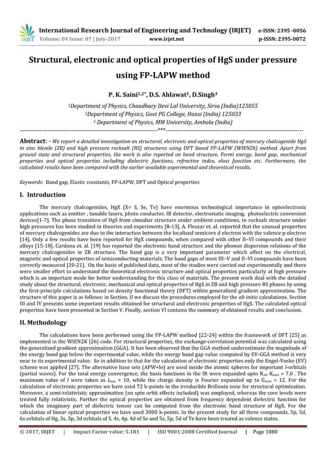 Structural, electronic and optical properties of HGS under pressure using FP-LAPW method | PDF