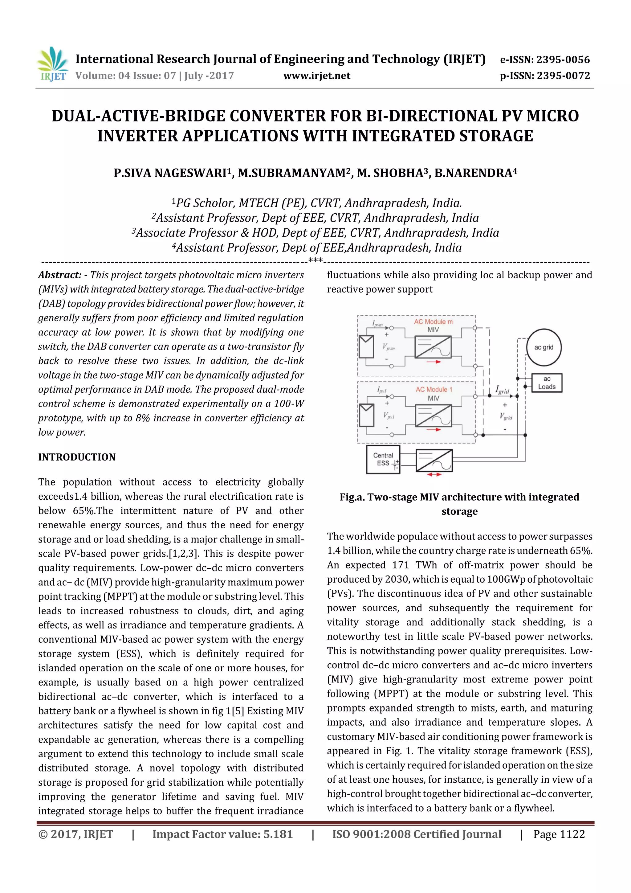 Dual-Active-Bridge Converter for Bi-Directional PV Micro Inverter Applications with Integrated ...