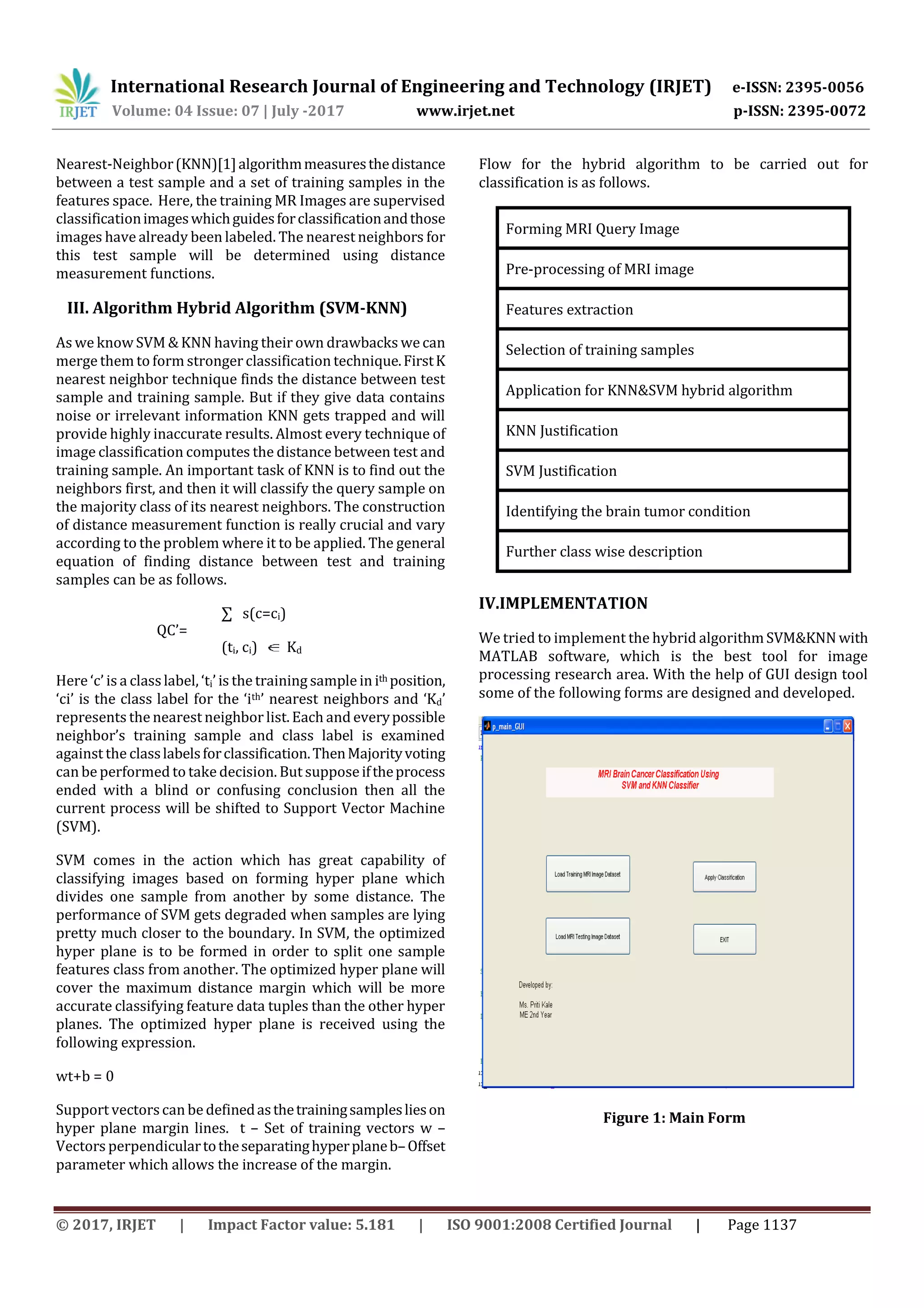 SVM-KNN Hybrid Method for MR Image | PDF