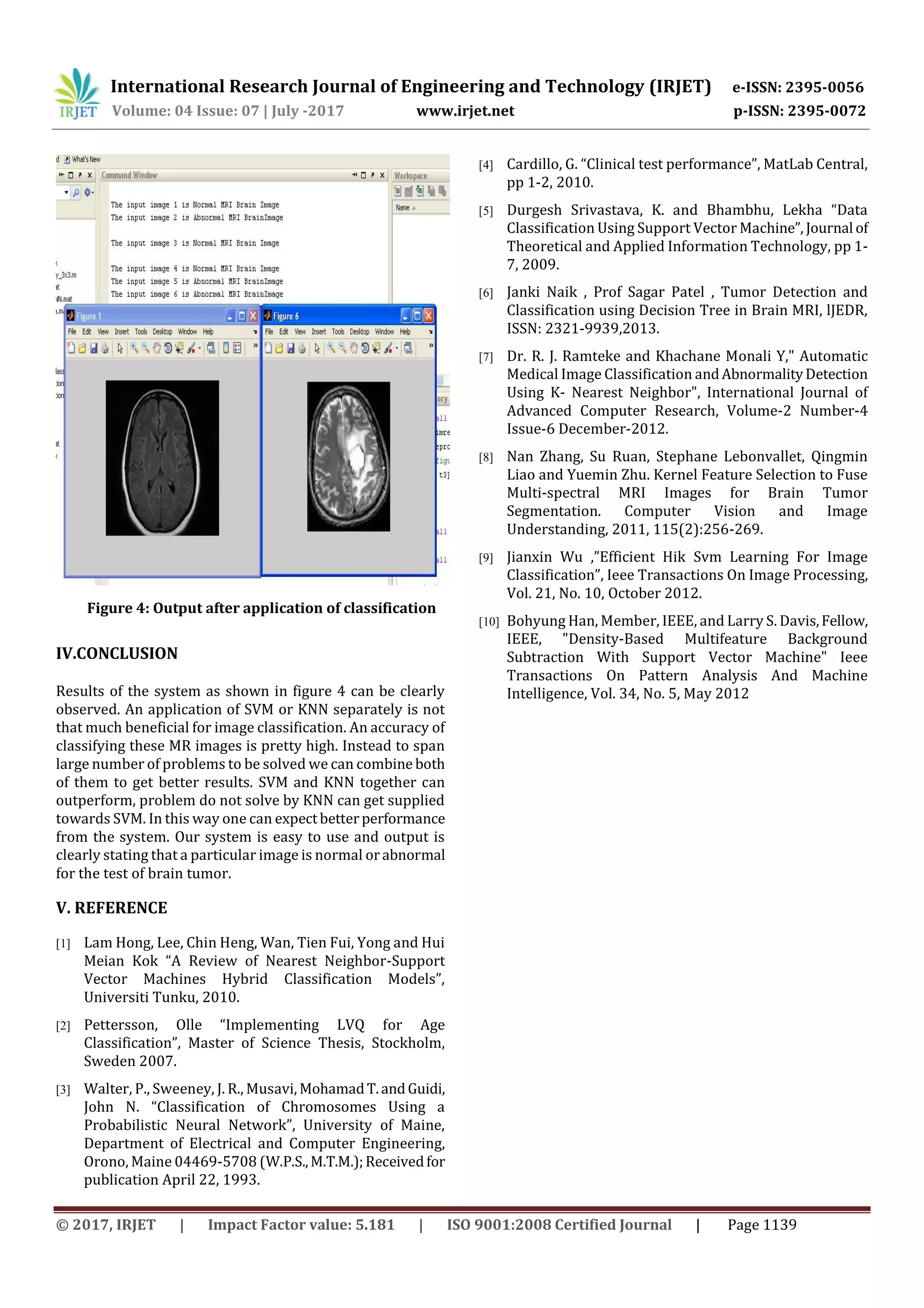 SVM-KNN Hybrid Method for MR Image | PDF