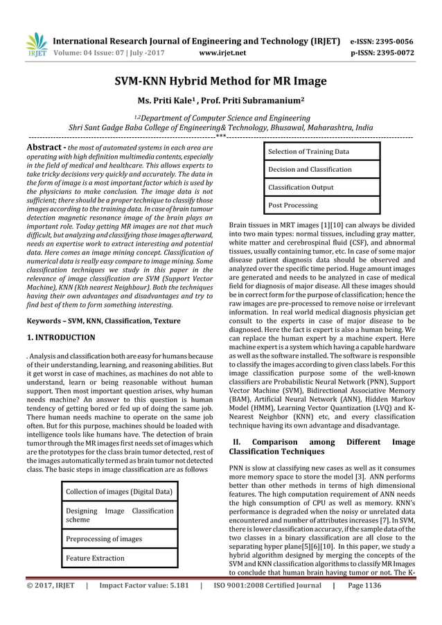 SVM-KNN Hybrid Method for MR Image | PDF | Medical Tests | Medical Health
