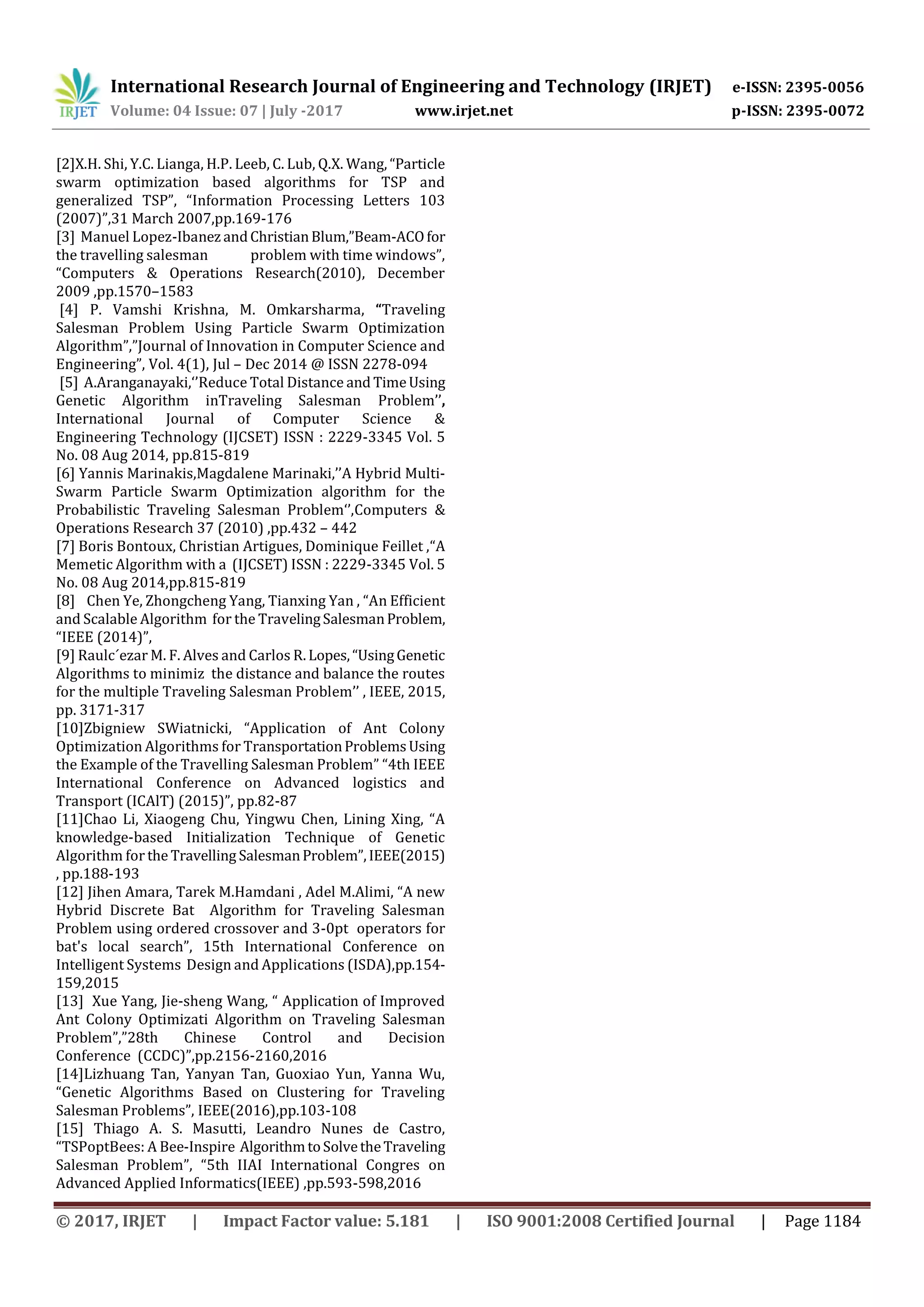 Particle Swarm Optimization to Solve Multiple Traveling Salesman Problem | PDF