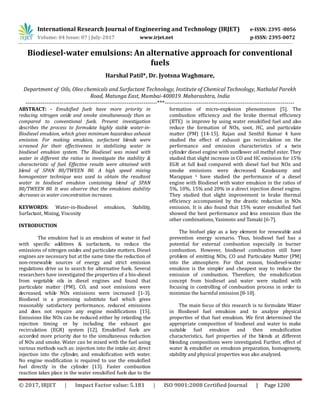 Biodiesel-water emulsions: An Alternative Approach for Conventional ...