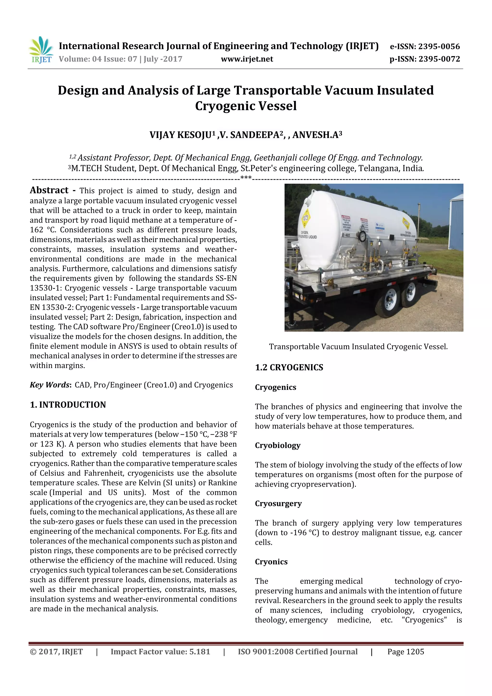 Design and Analysis of Large Transportable Vacuum Insulated Cryogenic ...