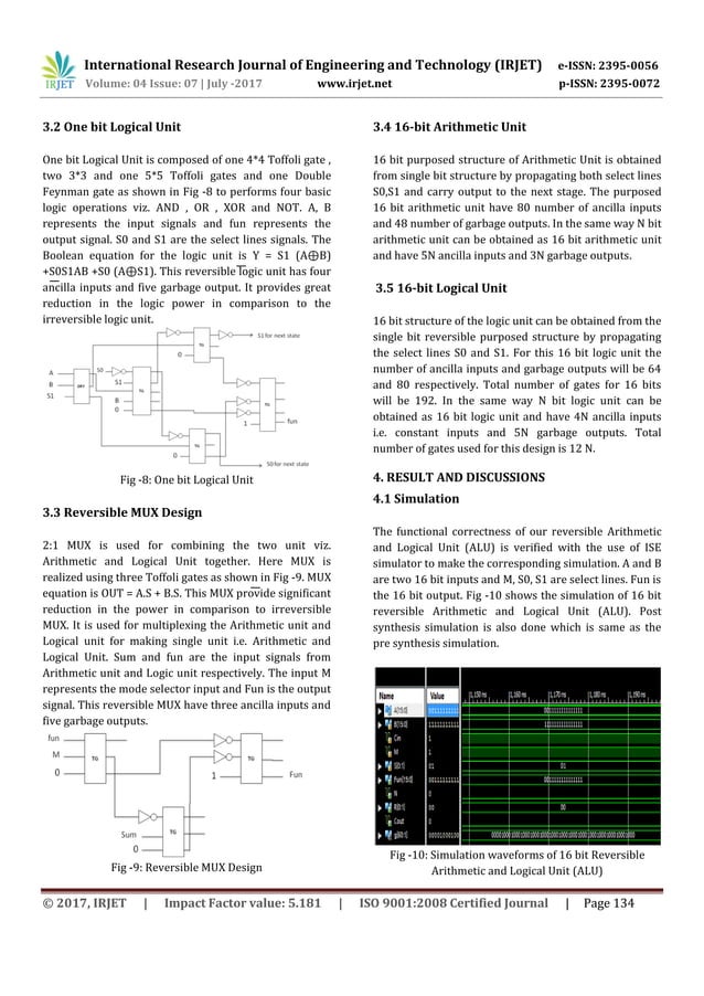 Performance Analysis of Reversible 16 Bit ALU based on Novel Programmable Reversible Logic Gate ...