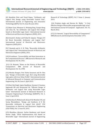 Performance Analysis of Reversible 16 Bit ALU based on Novel ...