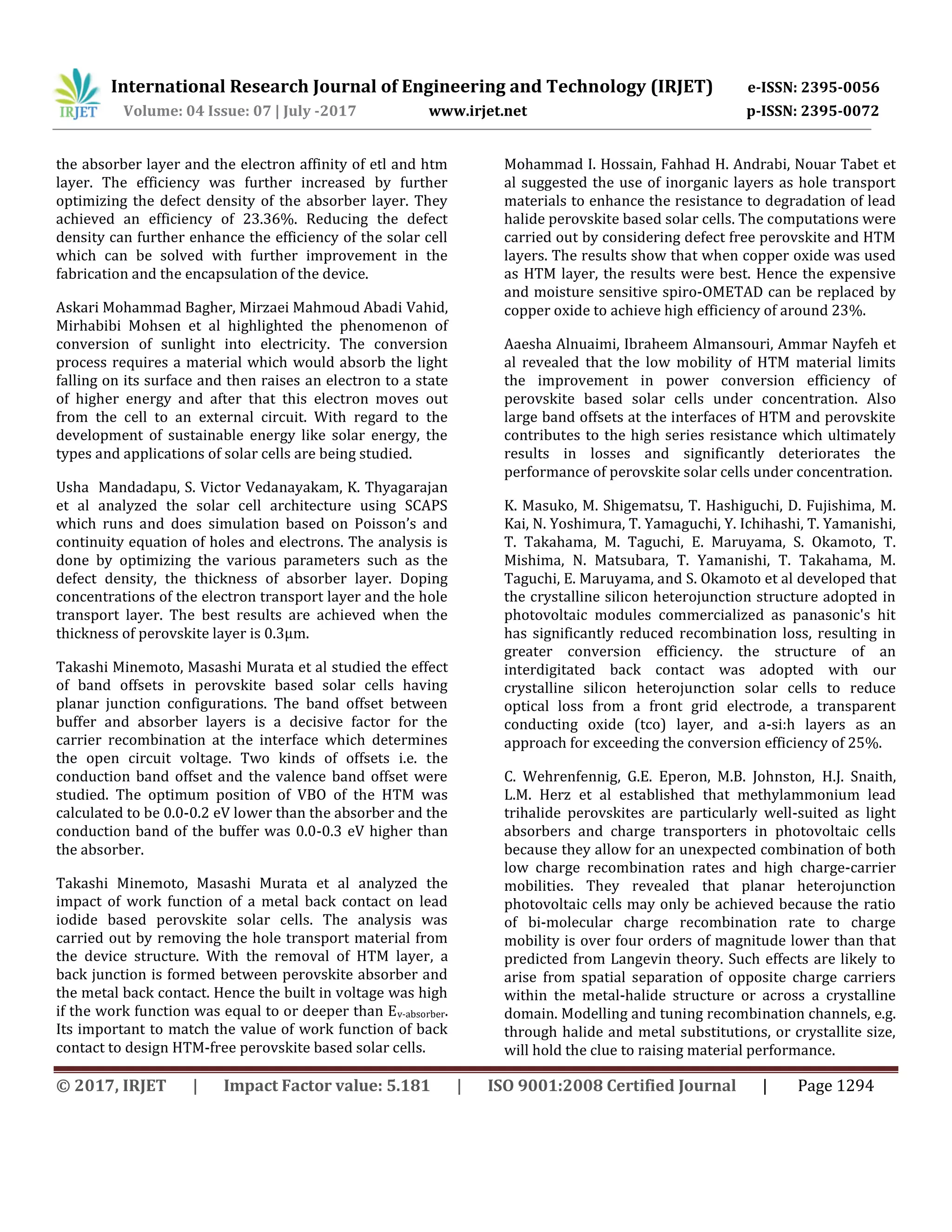 Recent Advances in Photovoltaic Technology based on Perovskite Solar ...