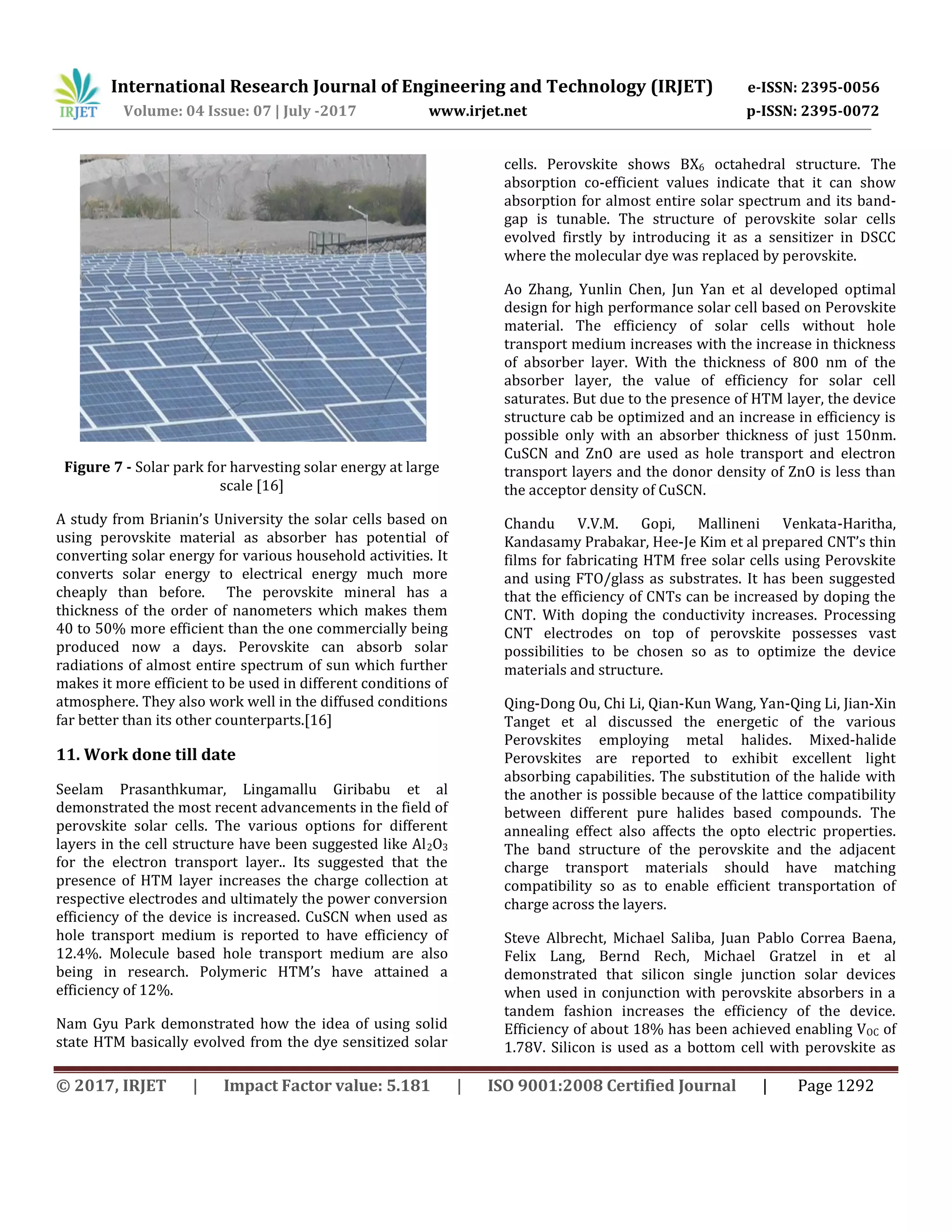Recent Advances in Photovoltaic Technology based on Perovskite Solar ...