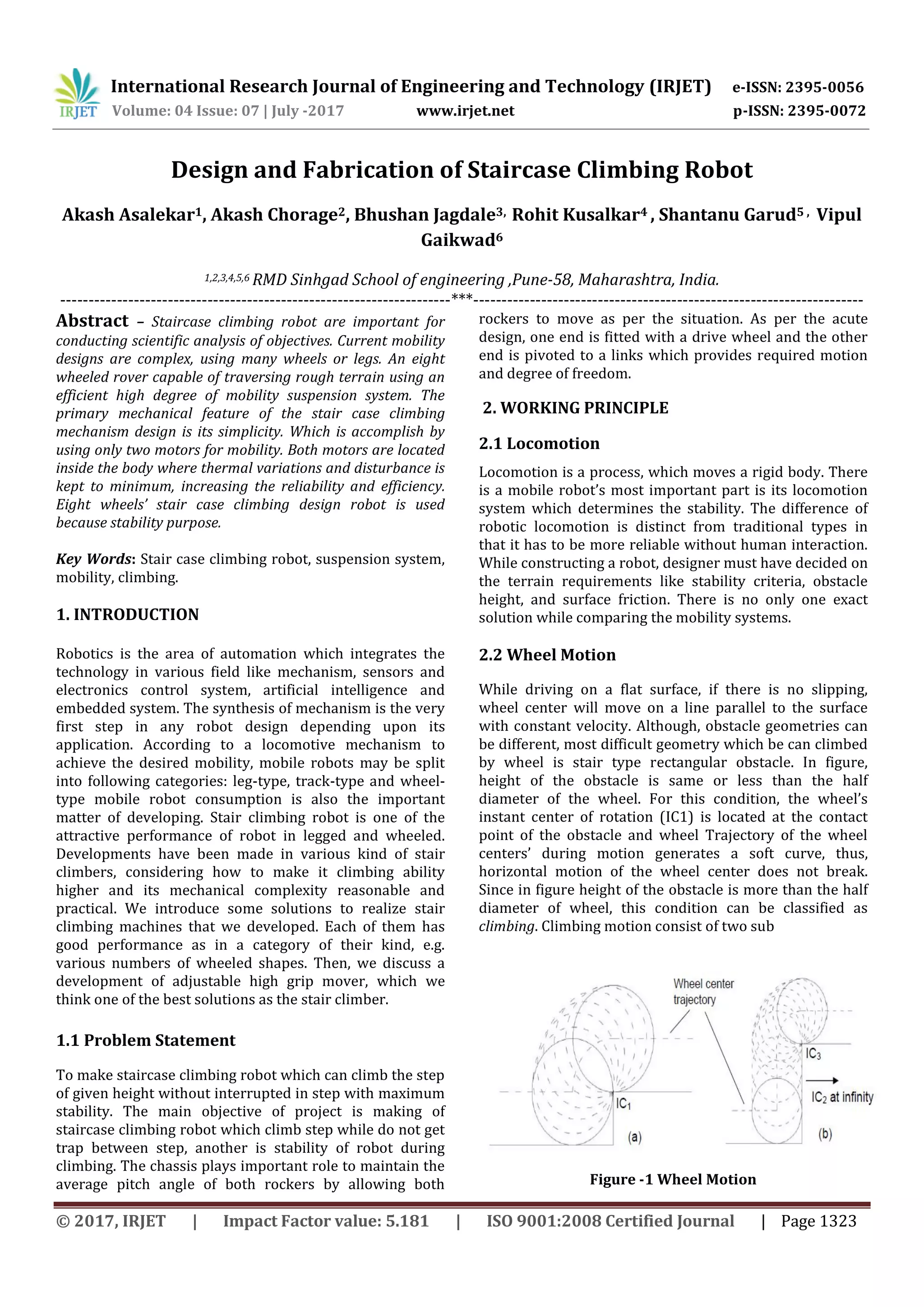 Design And Fabrication Of Staircase Climbing Robot Pdf