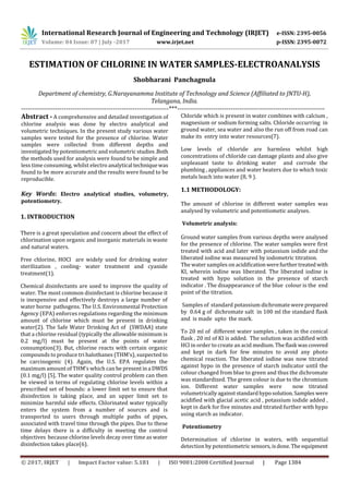 Estimation of Chlorine in Water Samples-ELECTROANALYSIS | PDF