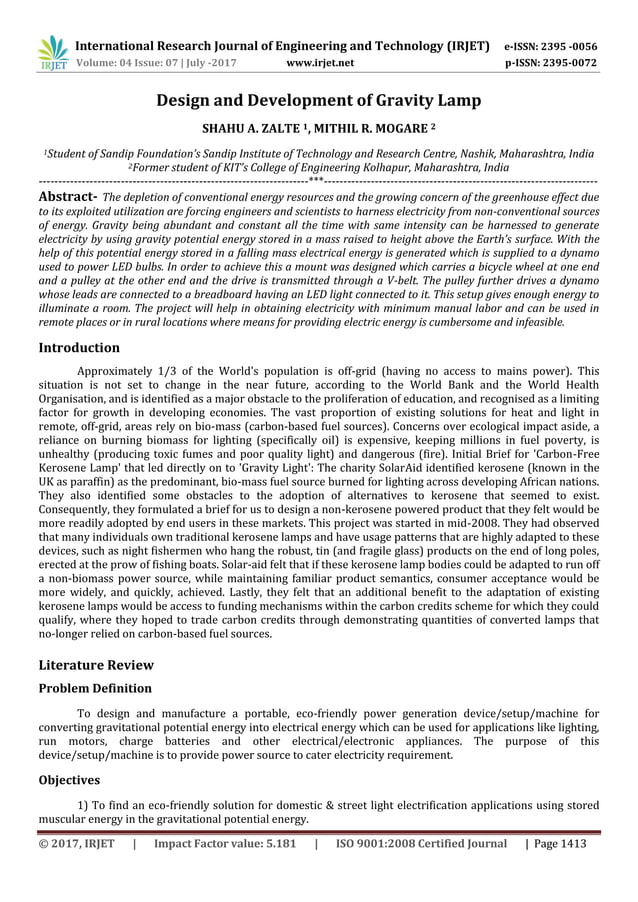 Design and Development of Gravity Lamp | PDF