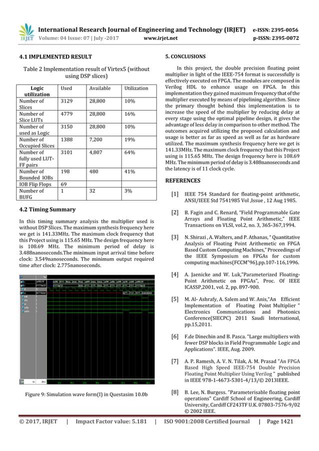 Double Precision Floating Point Multiplier Using Verilog Pdf Computing Technology And Computing