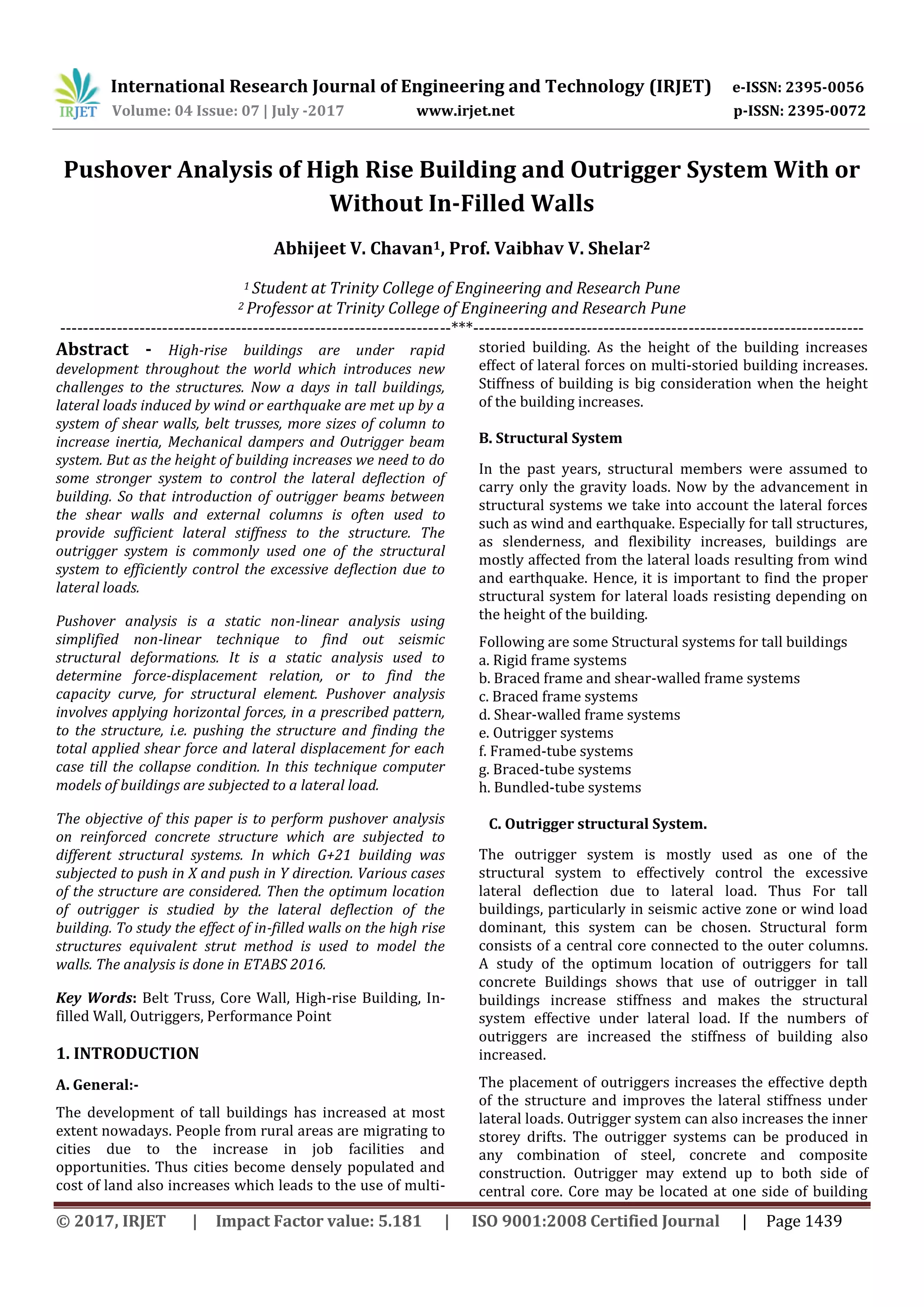 Pushover Analysis of High Rise Building and Outrigger System With or Without In-Filled Walls | PDF