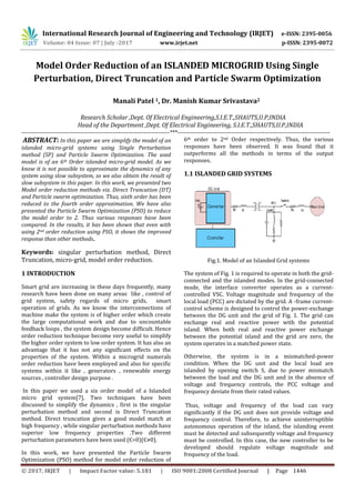 Model Order Reduction of an ISLANDED MICROGRID using Single Perturbation, Direct Truncation and ...