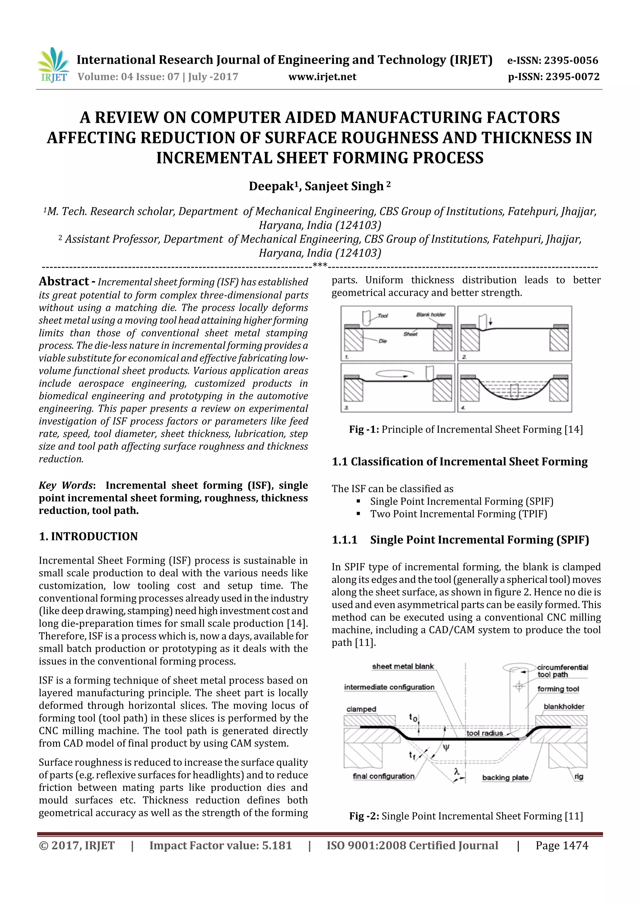 A Review on Computer Aided Manufacturing Factors Affecting Reduction of Surface Roughness and ...