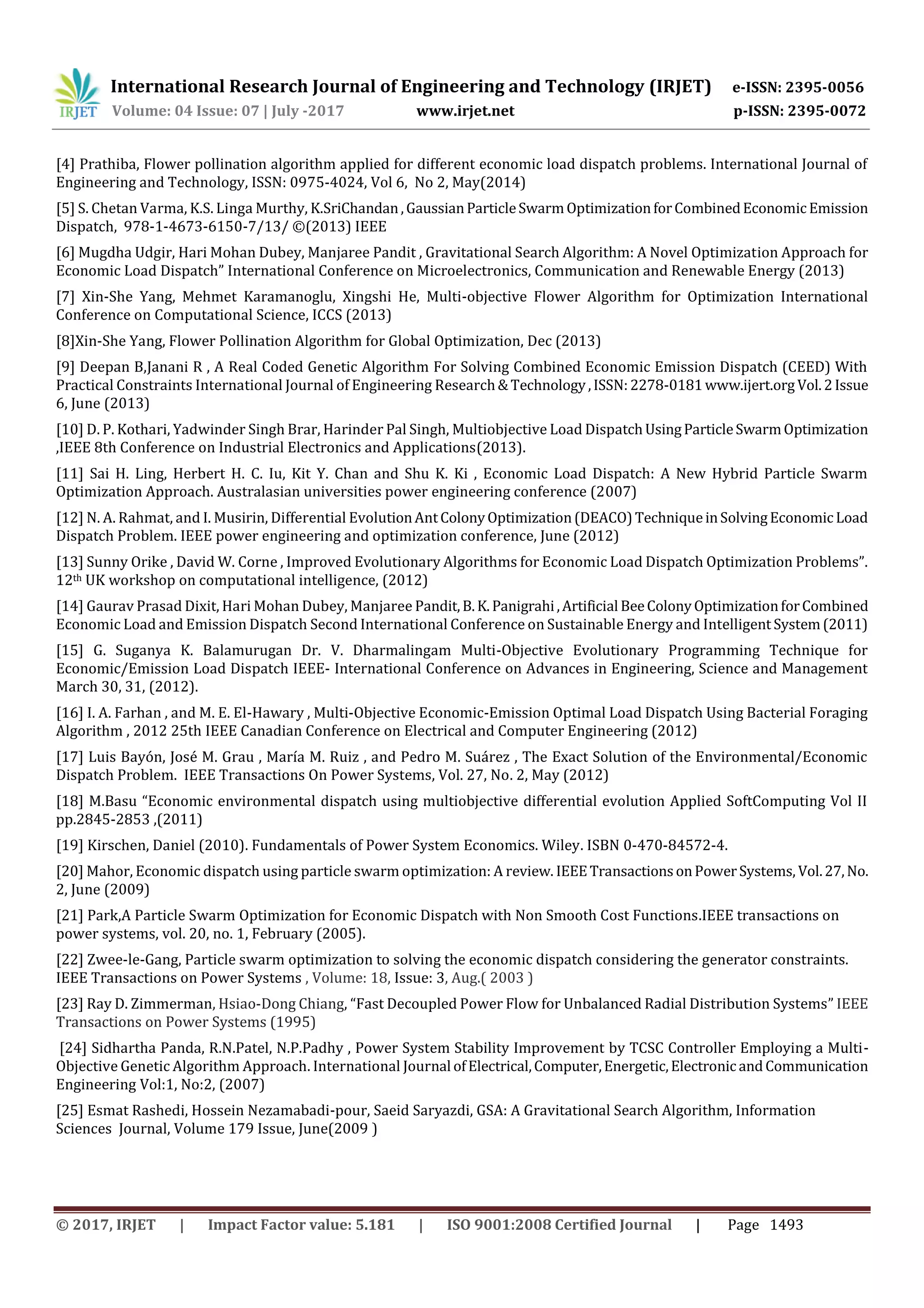 Hybrid Gravitational Search Flower Pollination Algorithm for Combined Economic Emission Load ...