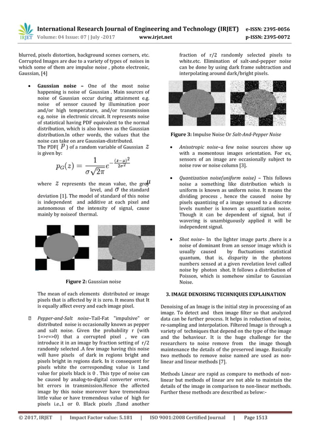 A SURVEY : On Image Denoising and its Various Techniques | PDF