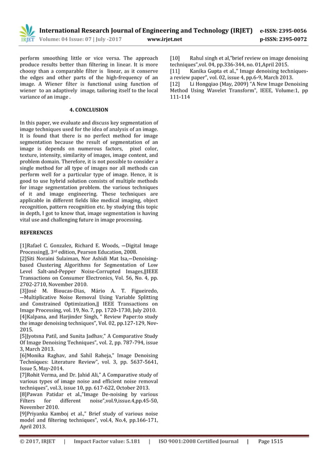 A SURVEY : On Image Denoising and its Various Techniques | PDF