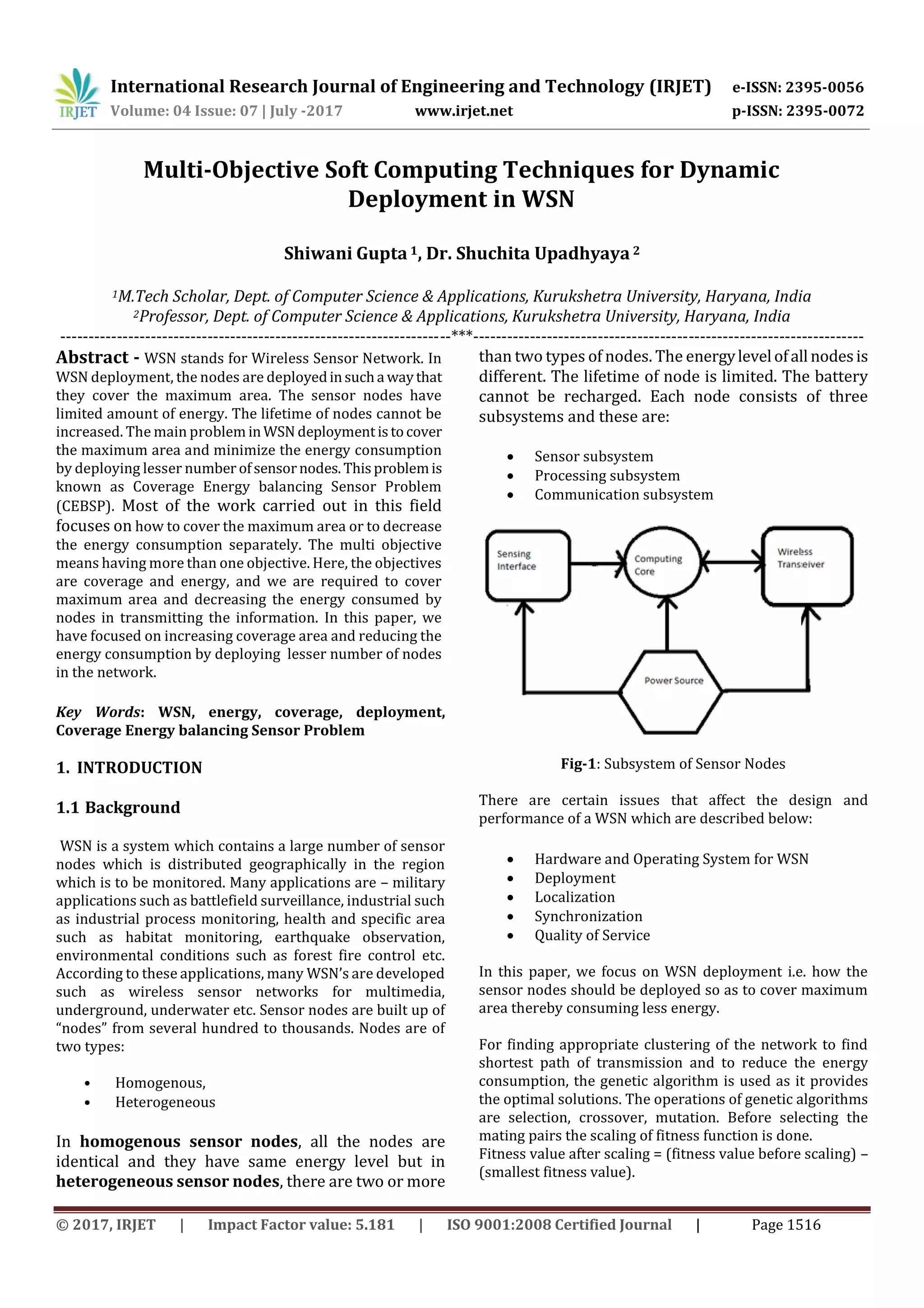 Multi-Objective Soft Computing Techniques for Dynamic Deployment in WSN ... Multi-Objective Soft Computing Techniques for Dynamic Deployment in WSN ...