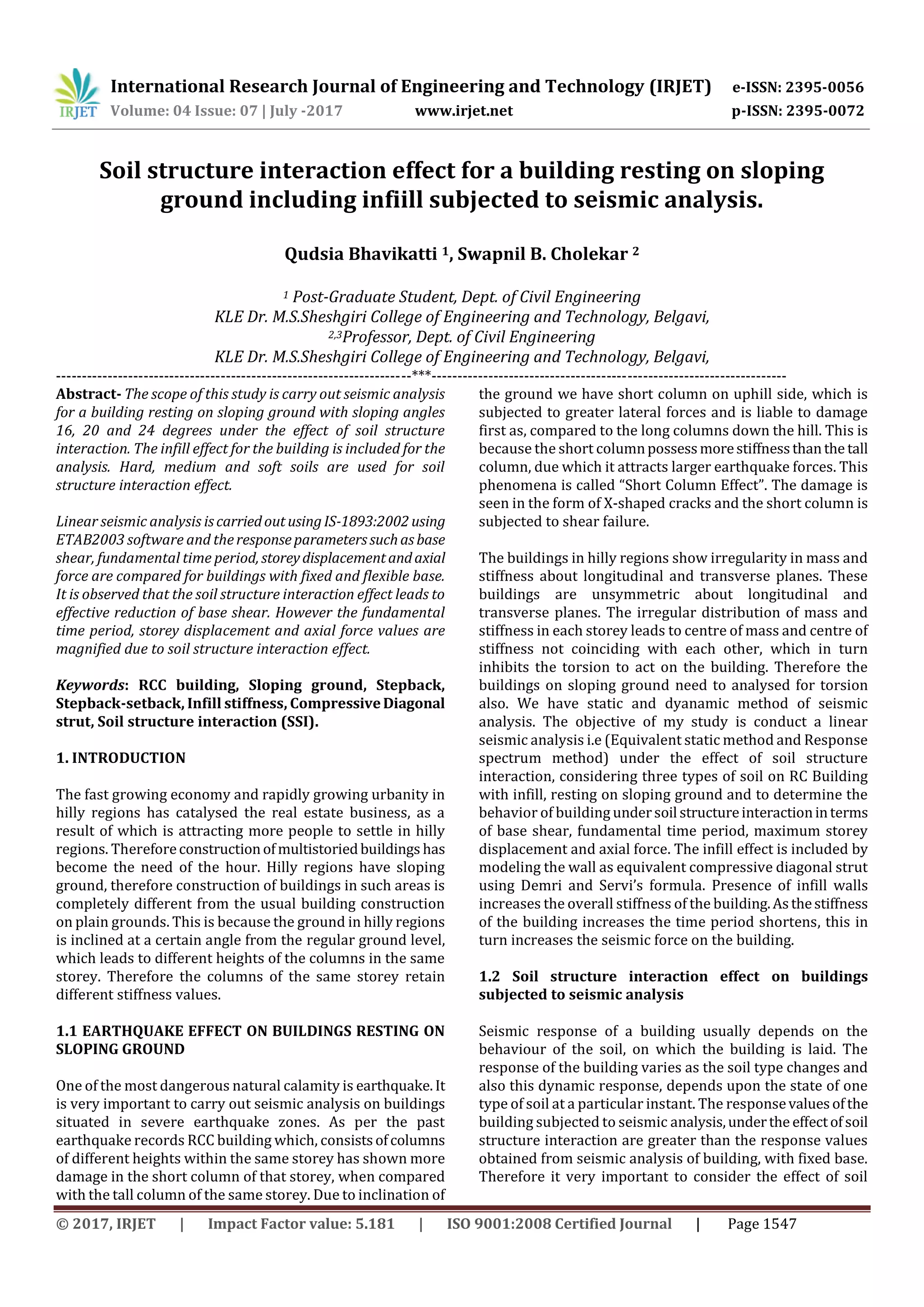 Soil Structure Interaction Effect for A Building Resting on Sloping ...