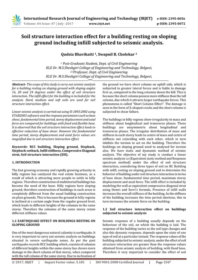 Soil Structure Interaction Effect for A Building Resting on Sloping Ground Including Infiill ...