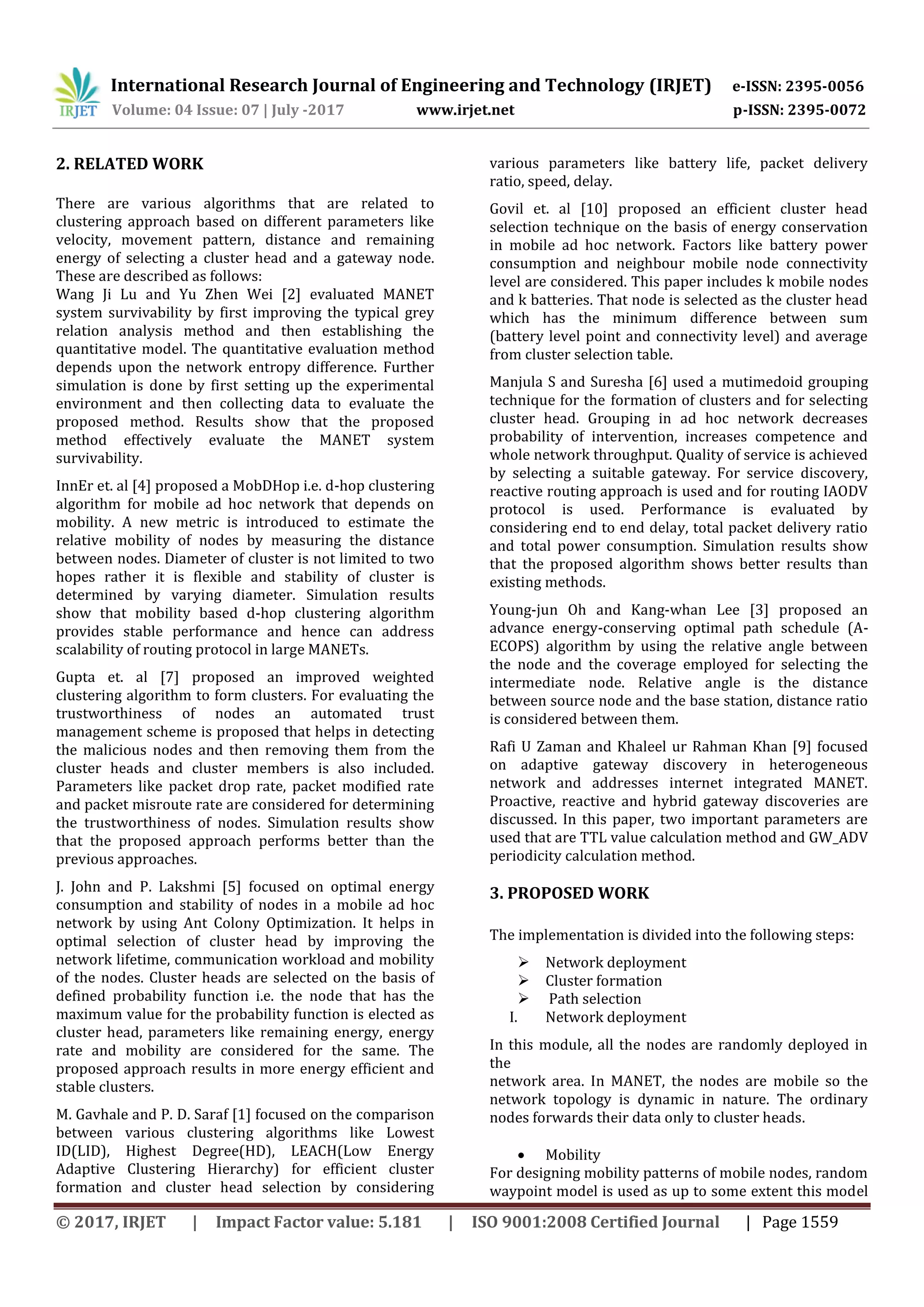 Optimum Relay Node Selection in Clustered MANET | PDF