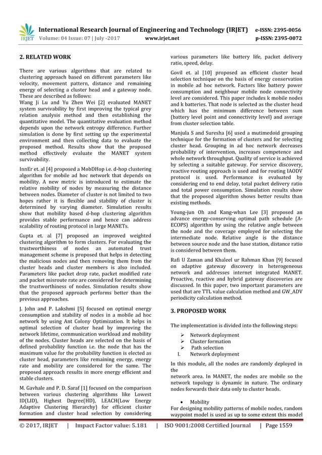 Optimum Relay Node Selection In Clustered Manet Pdf