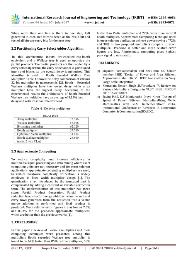 A Brief Review of Design of High Speed Low Power Area Efficient Multipliers | PDF