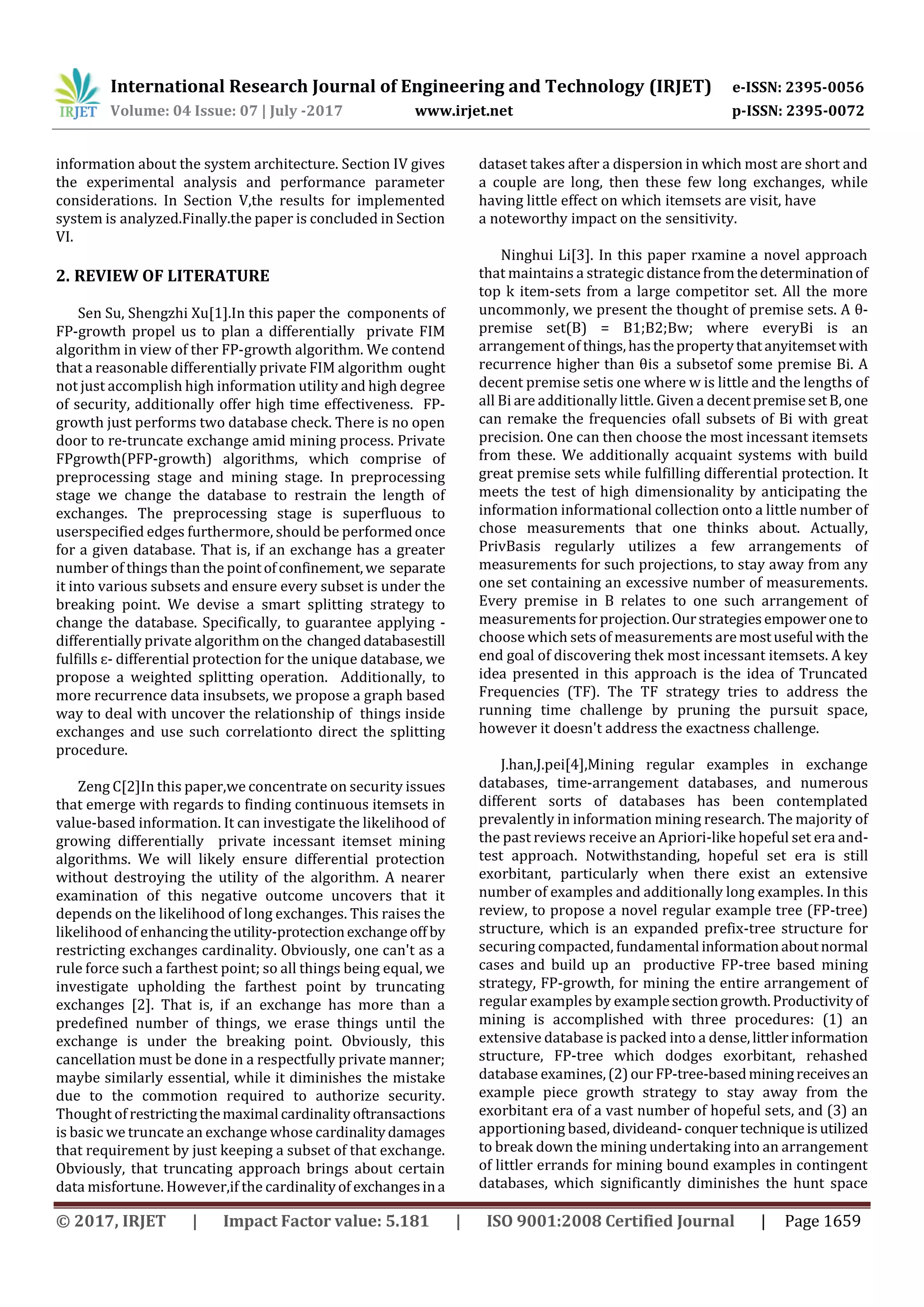 Frequent Itemset Mining Based on Differential Privacy using RElim (DP ...