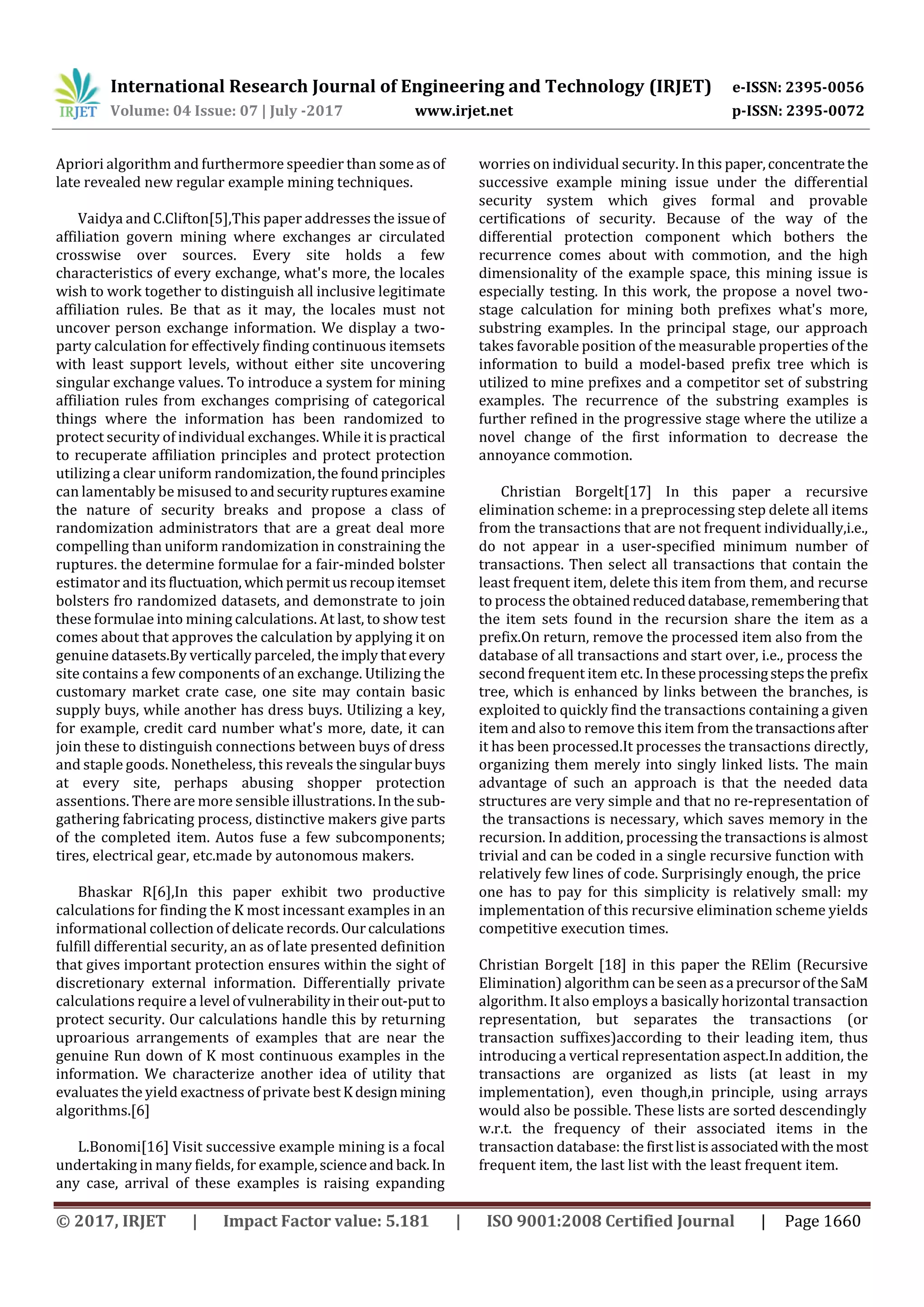 Frequent Itemset Mining Based on Differential Privacy using RElim (DP ...