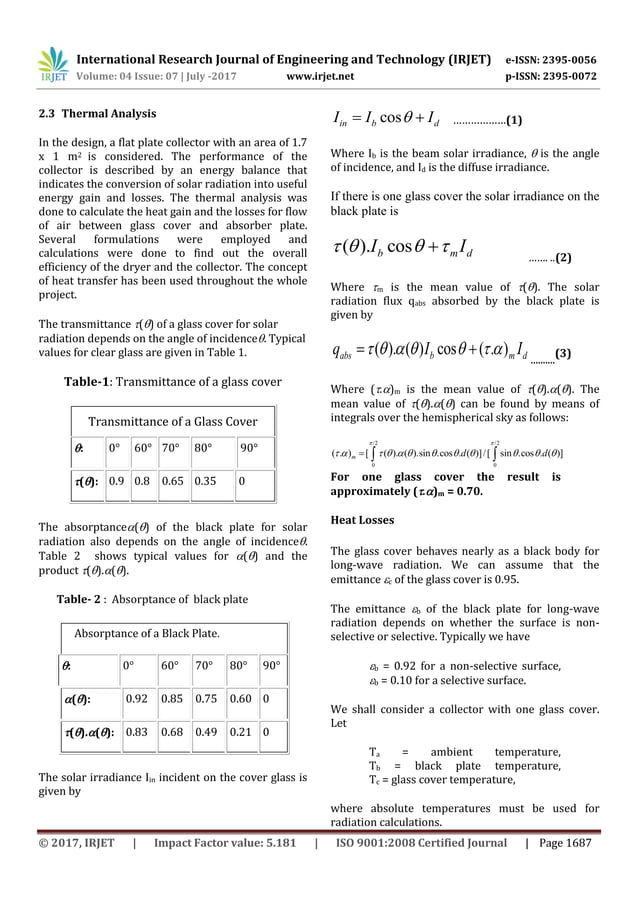 Design, Fabrication and Performance Evaluation of an Indirect Solar Dryer for Drying ...