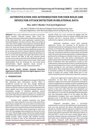Authentication and Authorization for User Roles and Device for Attack Detection in Relational ...