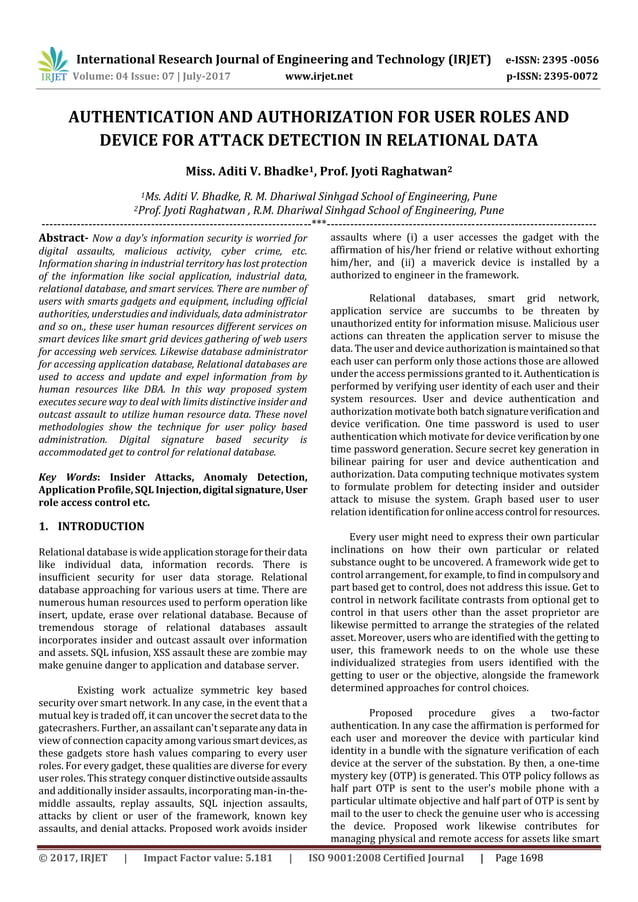 Authentication And Authorization For User Roles And Device For Attack