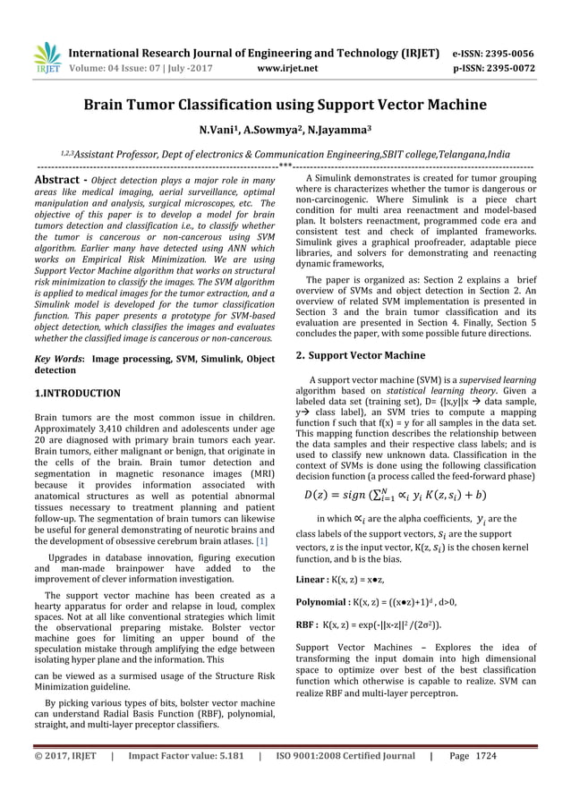 Brain Tumor Classification using Support Vector Machine | PDF