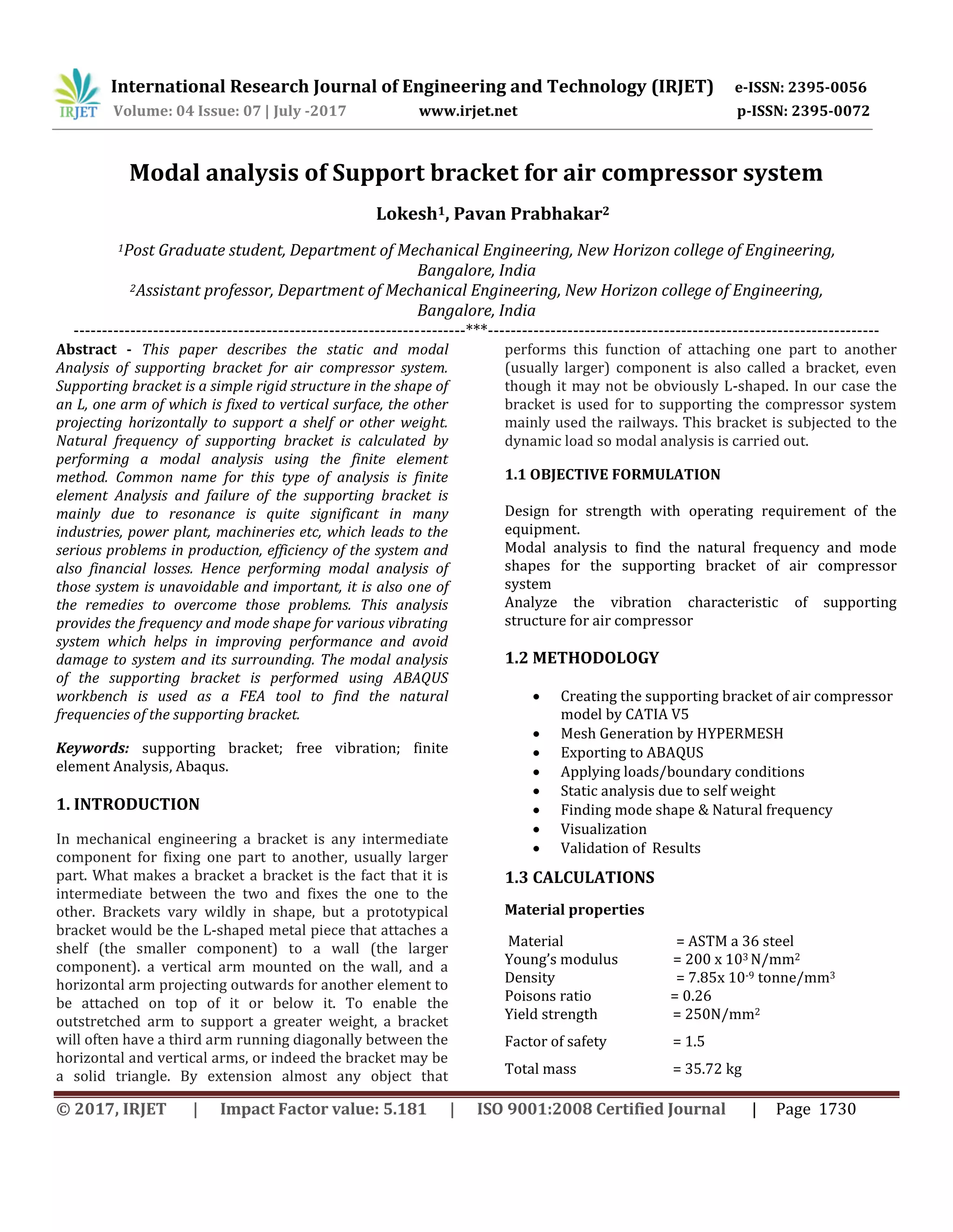 Modal analysis of Support bracket for air compressor system | PDF | Physics | Science