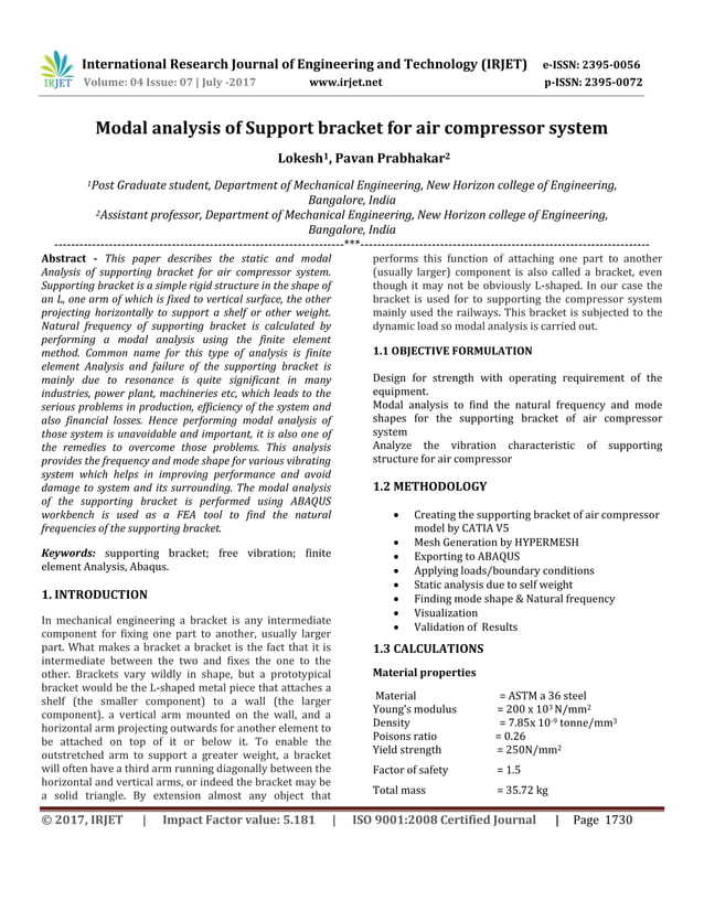 Modal analysis of Support bracket for air compressor system | PDF