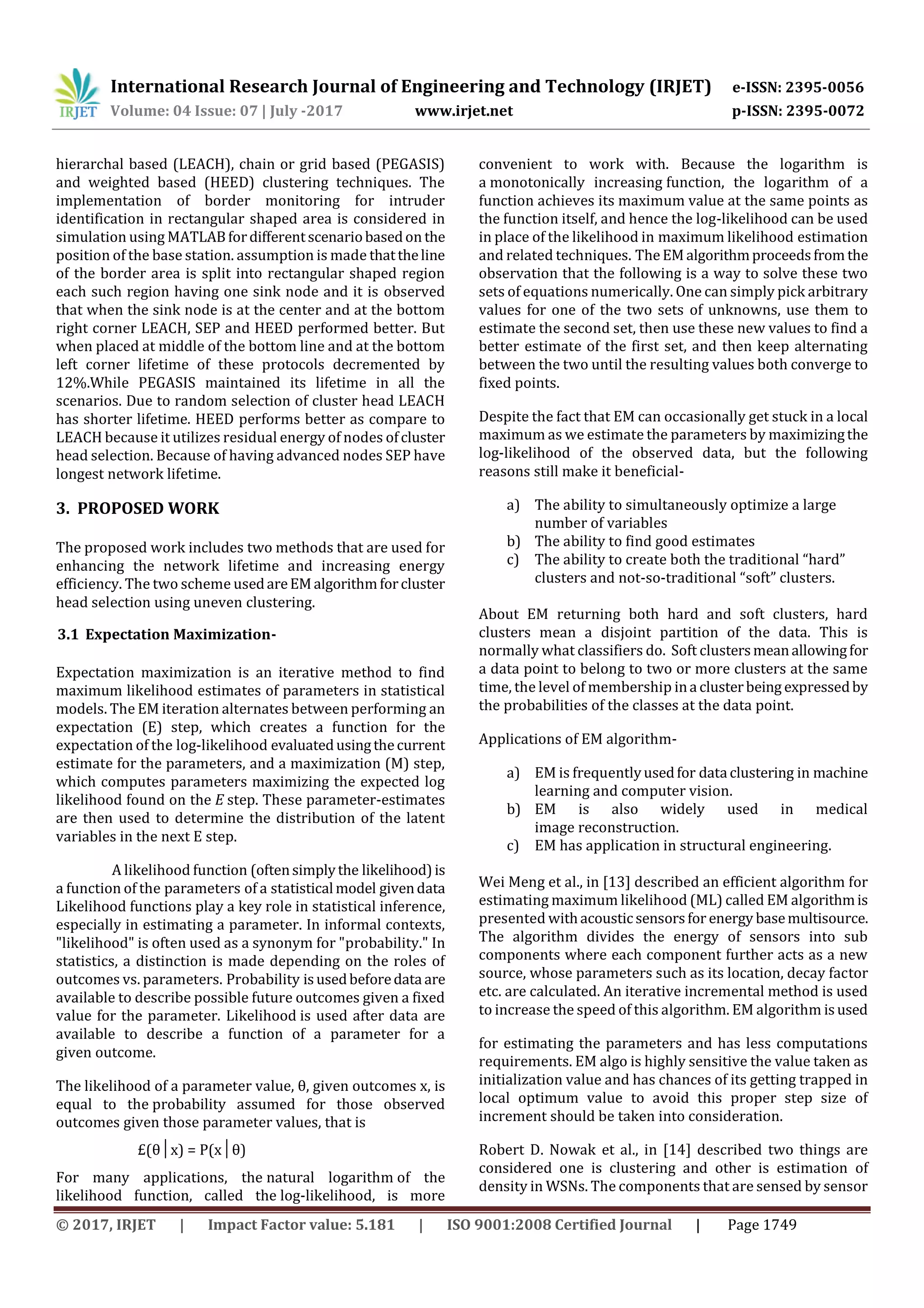 Energy Efficient Clustering Algorithm Based On Expectation Maximization For Homogeneous Wsn Pdf